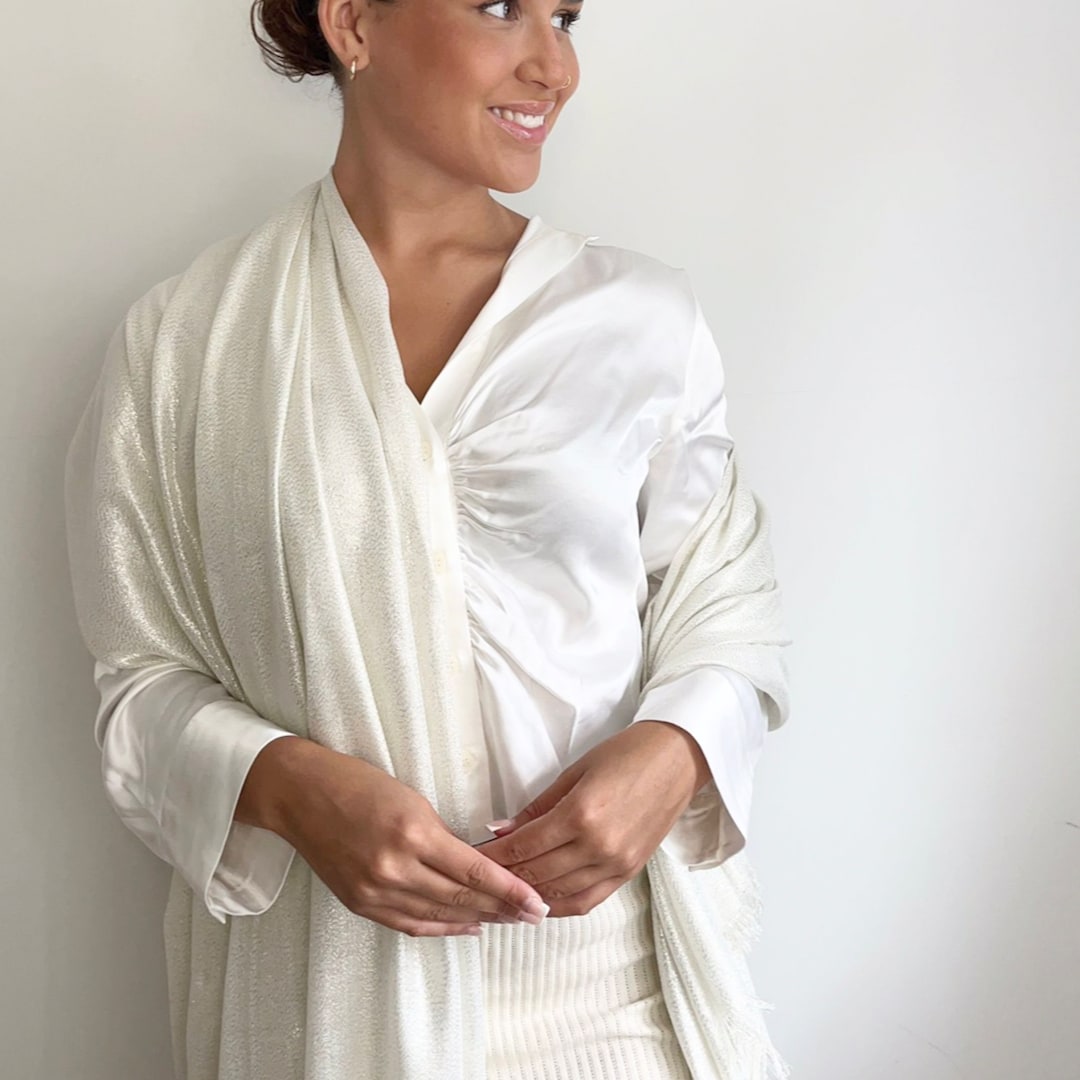 White Silver Sheen Pashmina Shawl: Bridal Wedding Wrap - Etsy