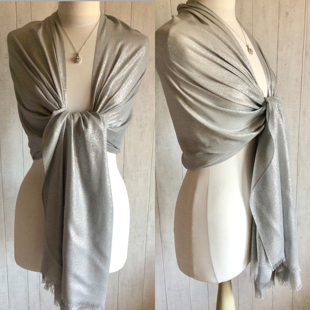 REDUCED - Silver Lurex Sheen Pashmina Shawl / Silver Wrap / Silver ...