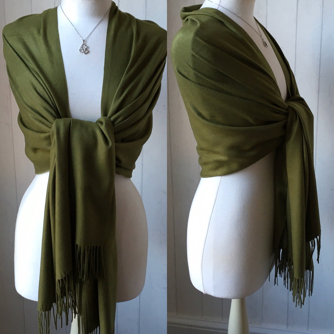 Olive Green Pashmina Shawl: Soft Viscose Wrap, Wedding Scarf - Etsy UK