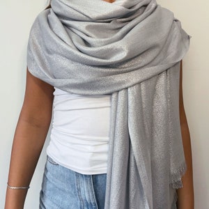 Silver Pashmina, Grey Silver Sheen Shawl, Silver Wrap, Silver ...