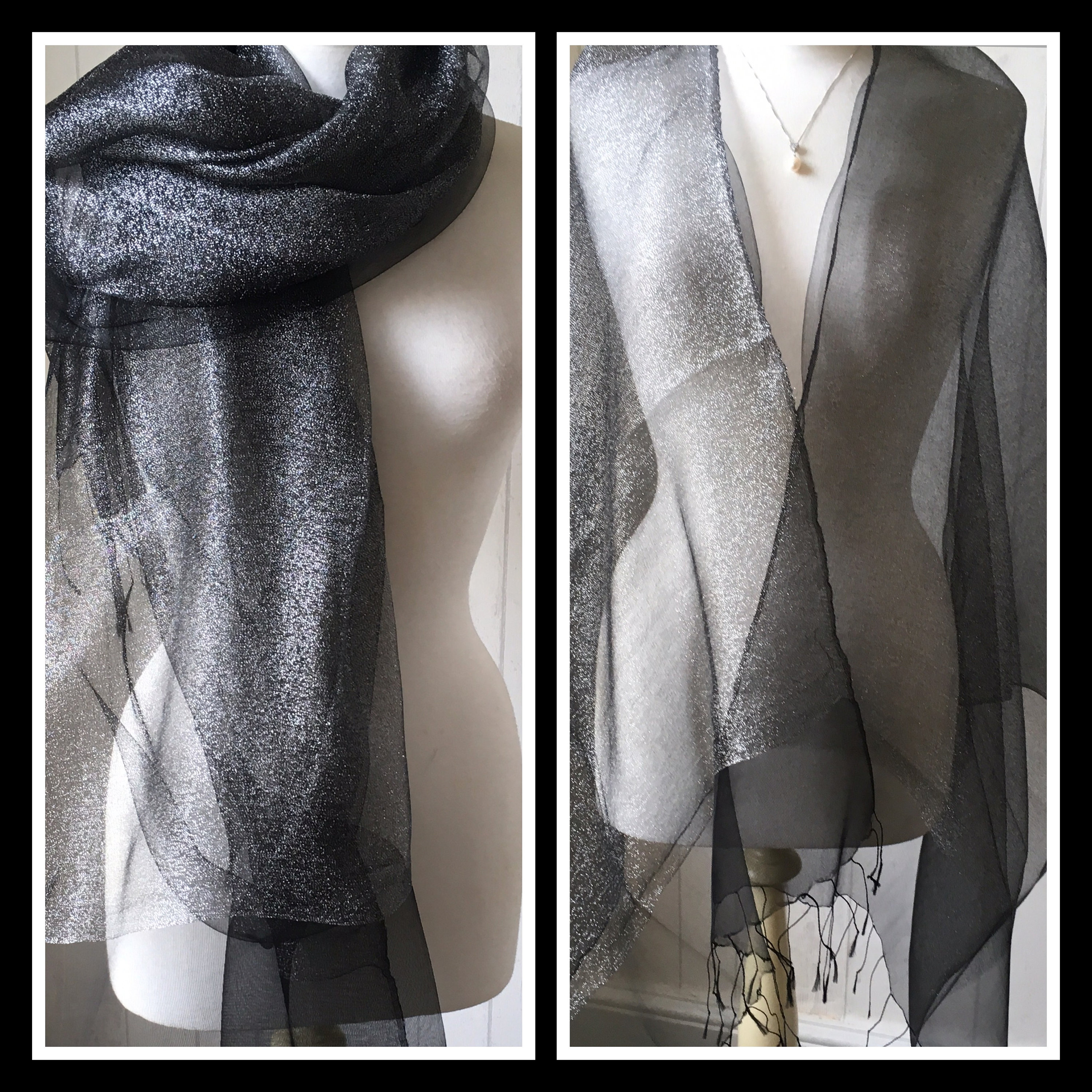 Black Silk Silver Lurex Sheen Wrap Shawl / Black Silk Shawls / Black ...