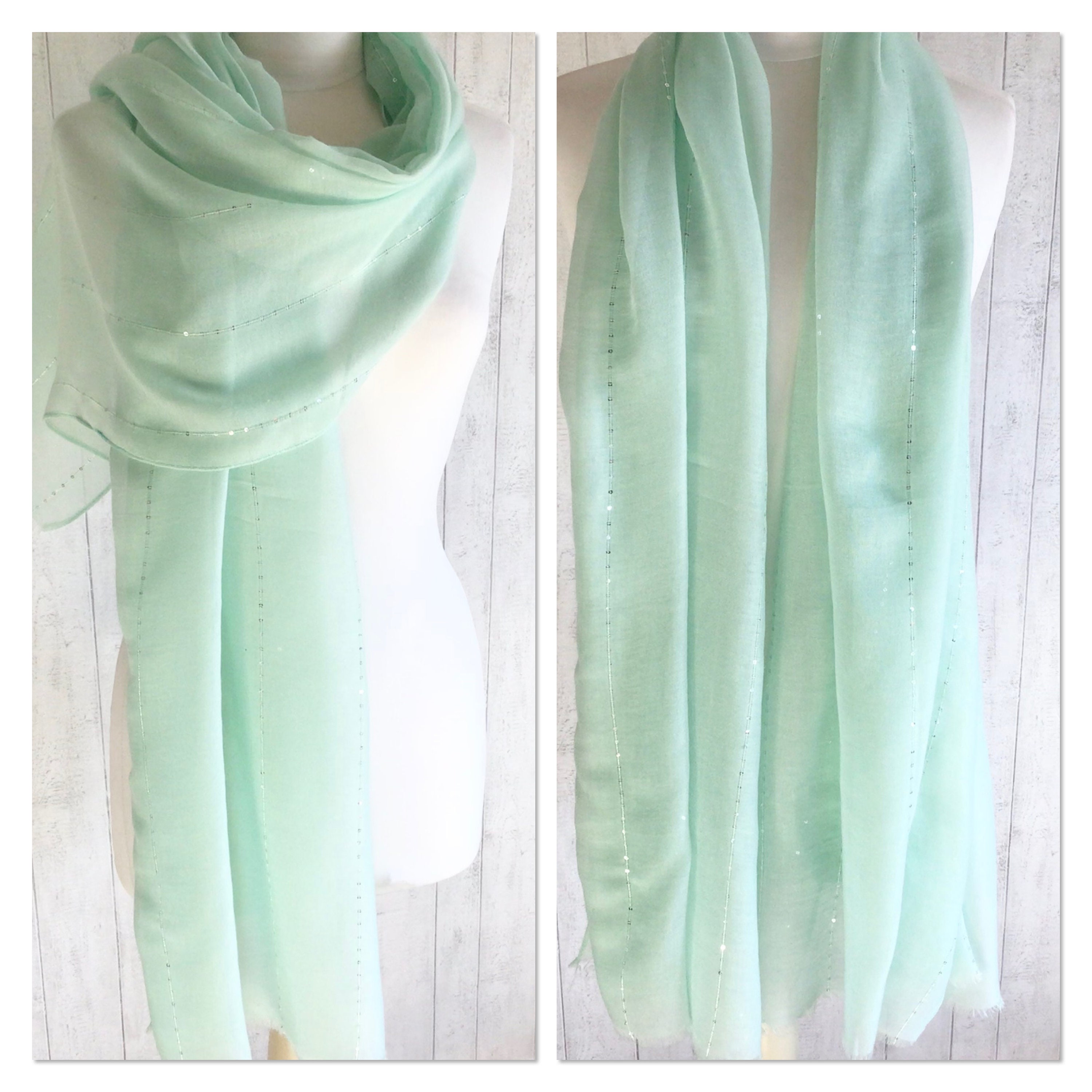 Mint Green Shawl / Mint Green Wrap Silver Sequins / Sequin Stripe Shawl /navy Wedding / Green ...