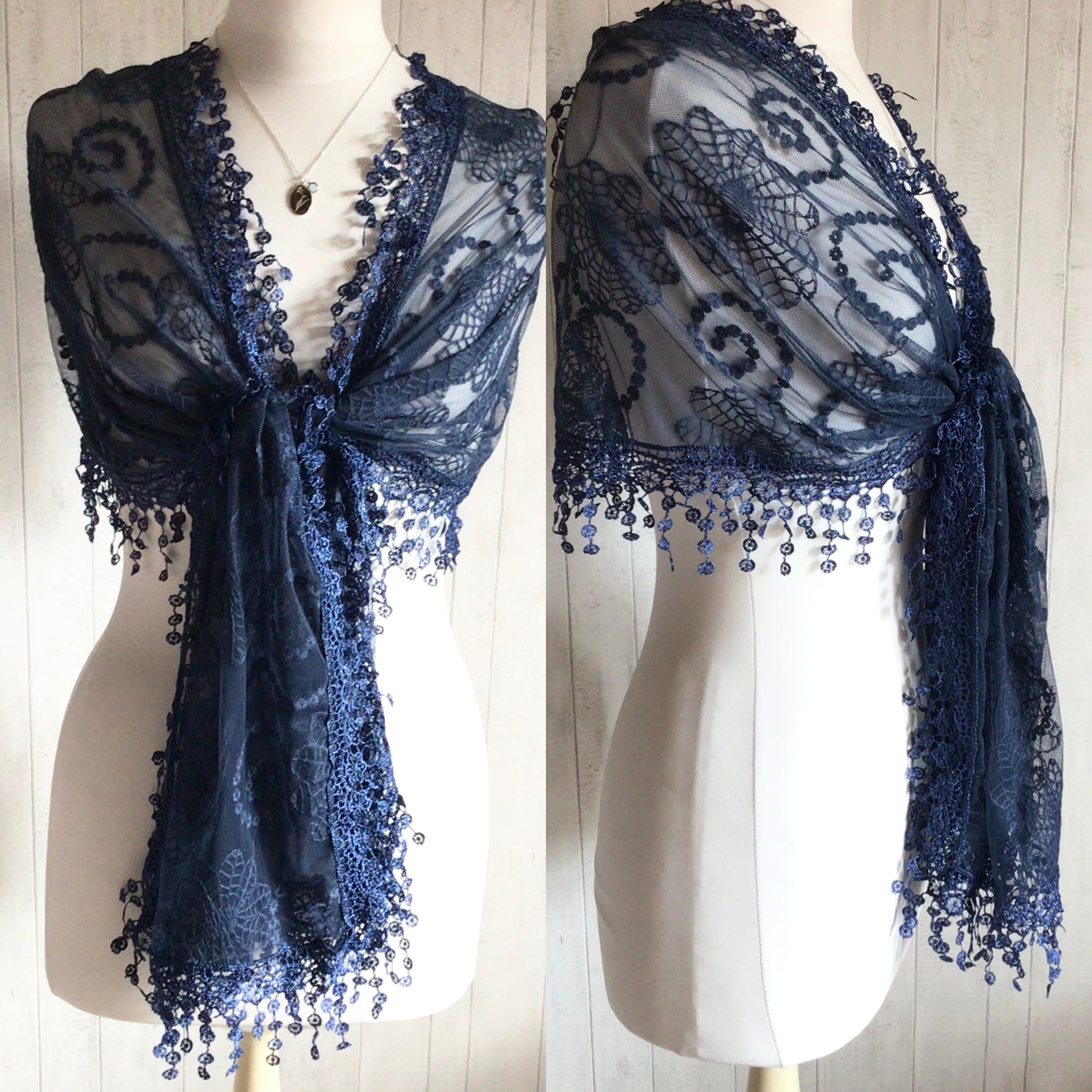 REDUCED Navy Vintage Style Shawl/navy Lace Wrap/navy Shawl/downton ...