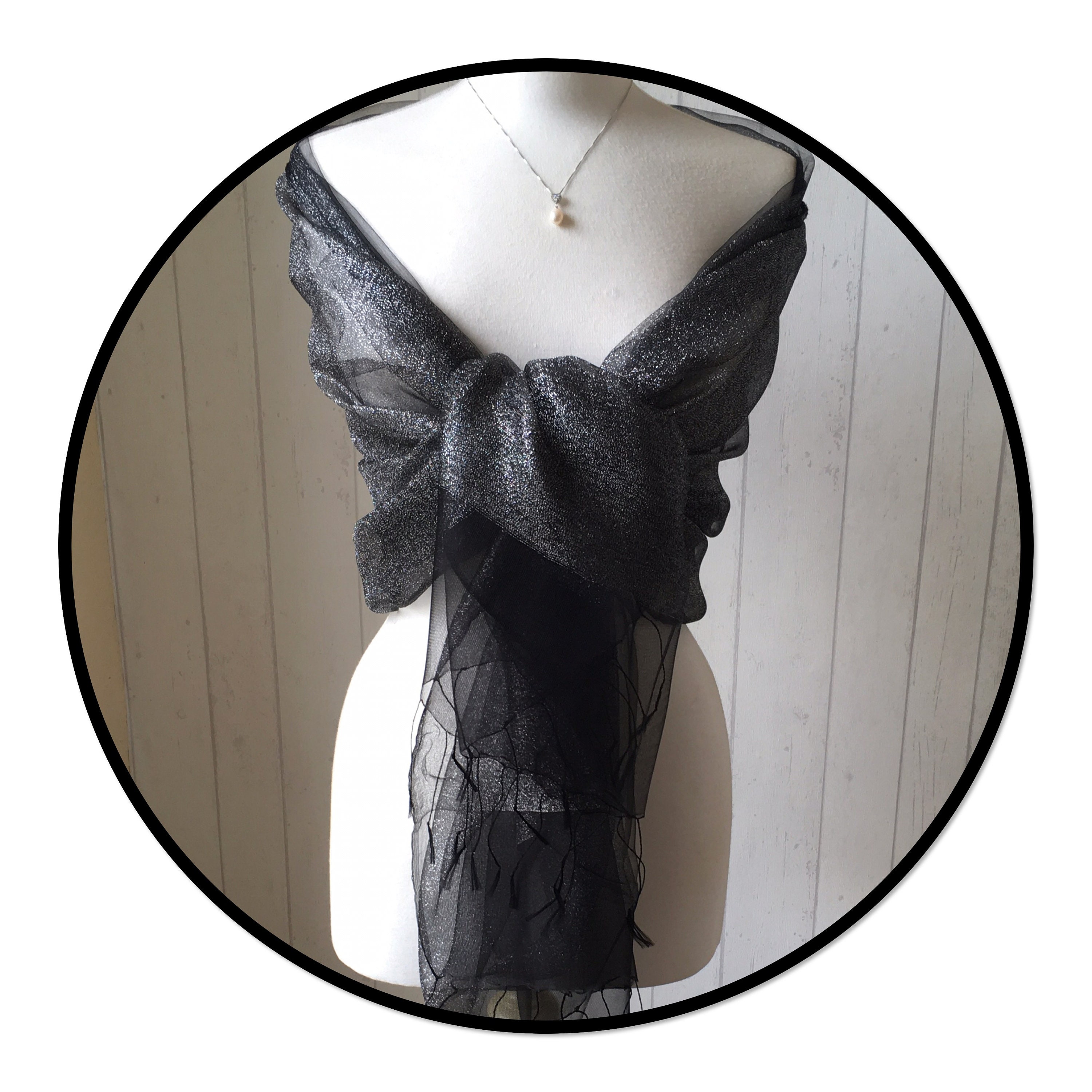Black Silk Silver Lurex Sheen Wrap Shawl / Black Silk Shawls / Black ...