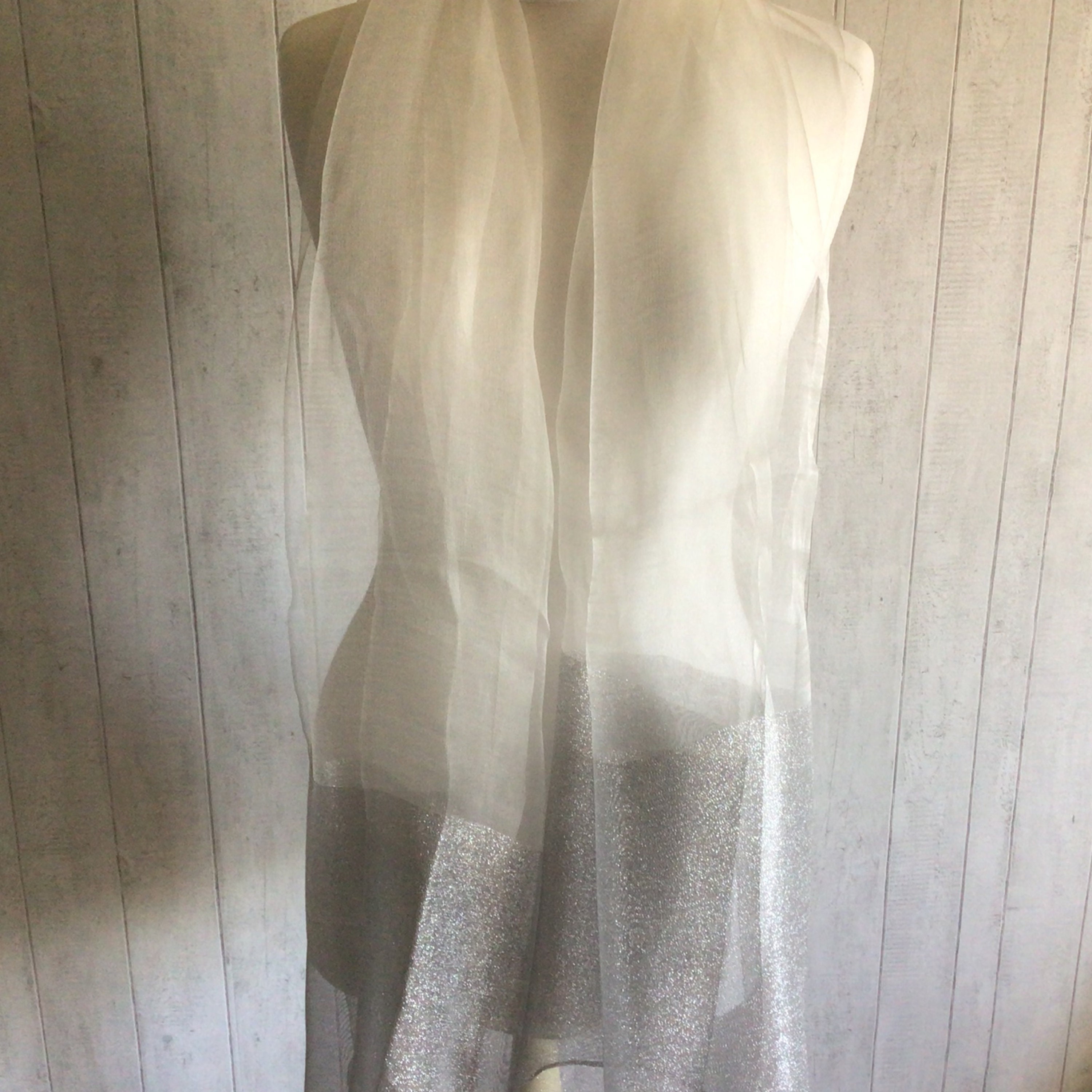 Off White Silver Lurex Silk Shawl/ Sheer off White Silver Wrap / Silver ...