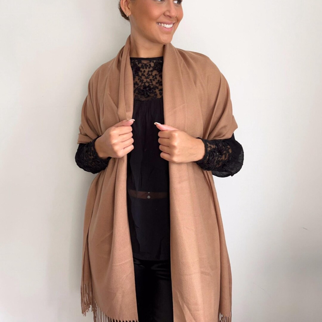 Camel Brown Pashmina Scarf, Wool Blend Wedding Wrap - Etsy