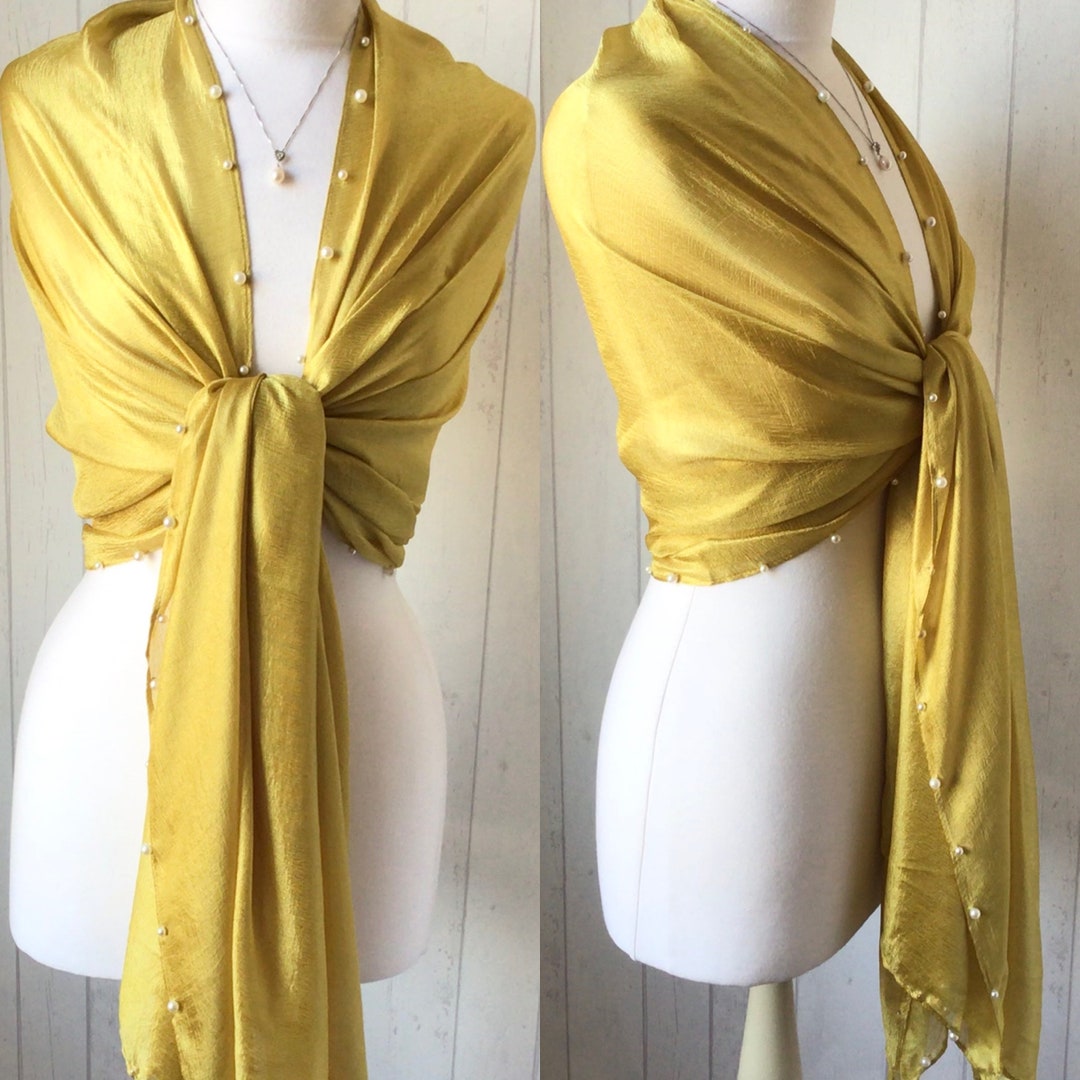 Silk Shawls, Mustard Yellow Silk Shawl, Mustard Yellow Silk White Faux ...