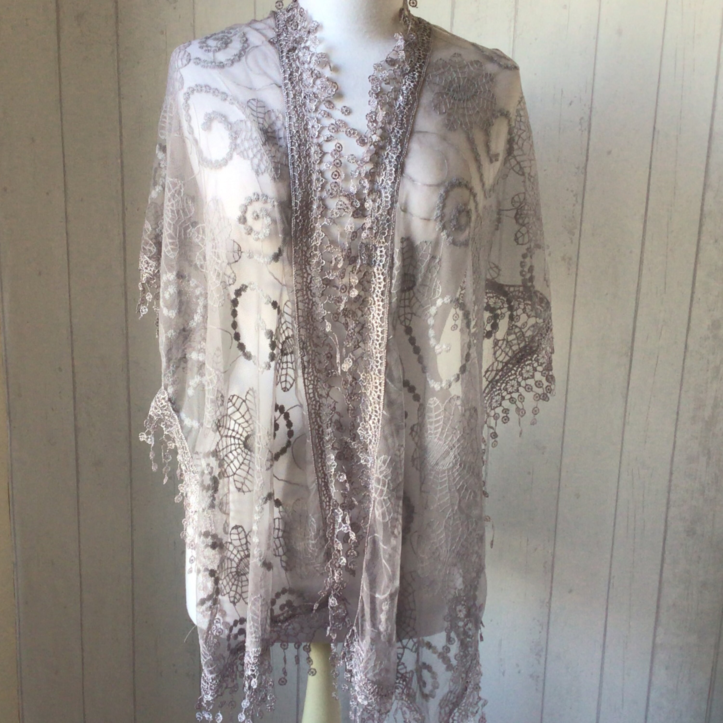 Grey Vintage Style Shawl / Grey Lace Wrap / Grey Shawl / Downton Abbey ...