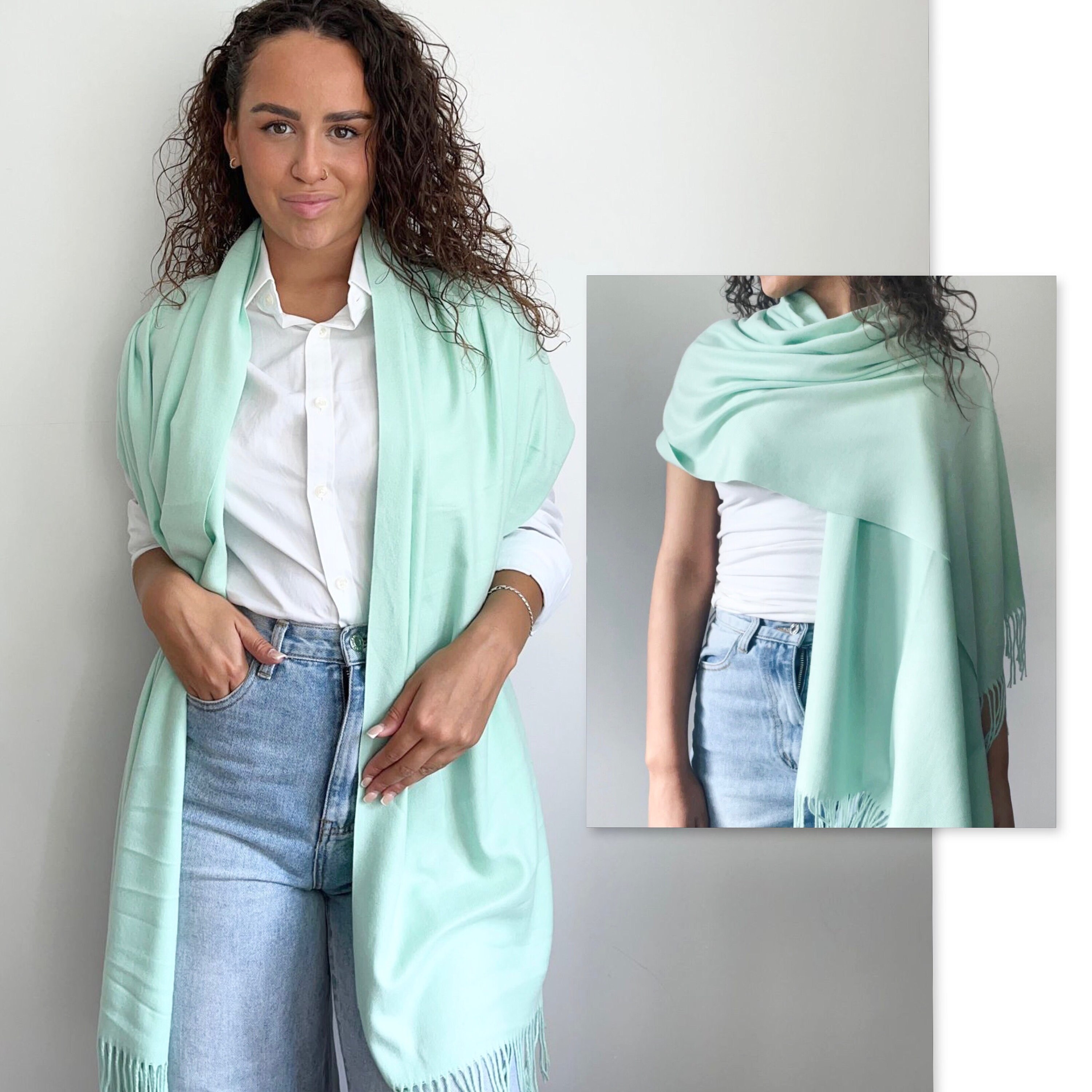 Pashmina Wool Mint Green/Green Pashmina/Green Wrap/Mint Green - Etsy Polska