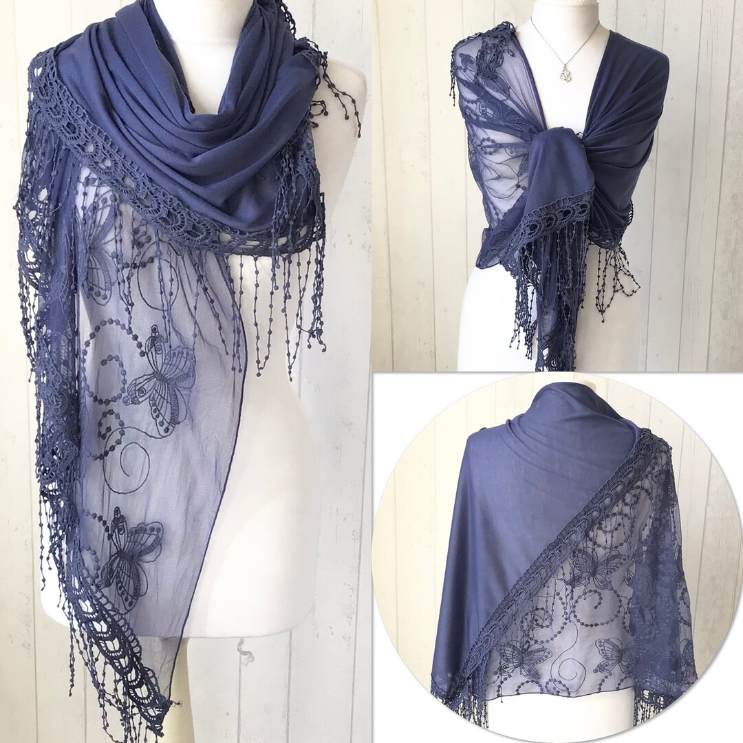 Lace Butterflies Shawl/ Butterflies Lace Wrap/ Blue Lace Butterflies ...