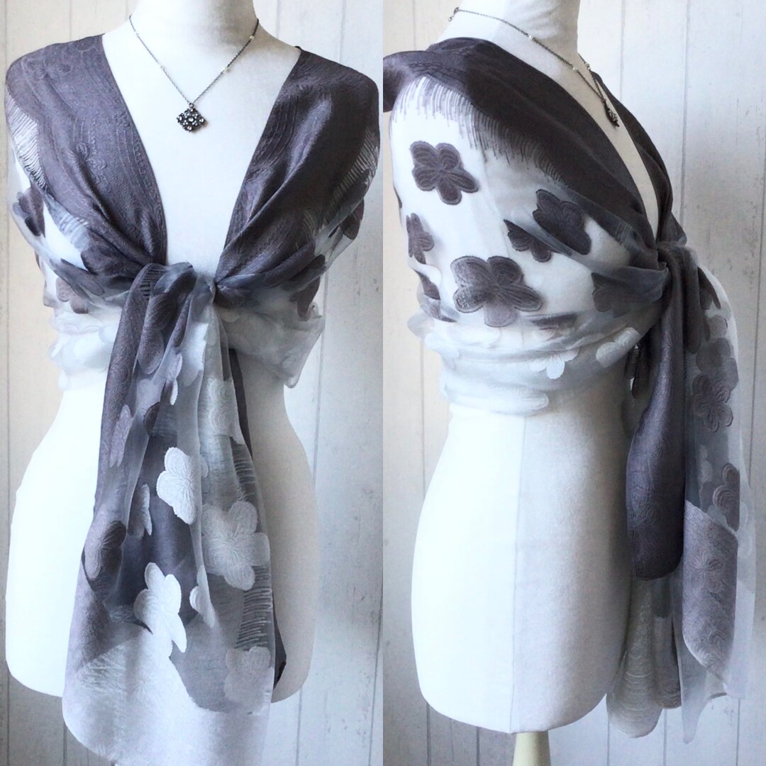 Grey Pashmina, Grey Shawl, Grey Wedding Shawl, Grey off White Shawl ...
