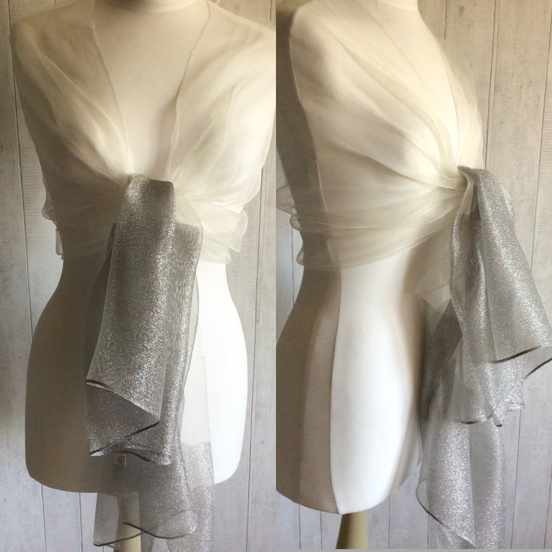 Off White Silver Lurex Silk Shawl, Sheer off White Silver Wrap, Silver ...