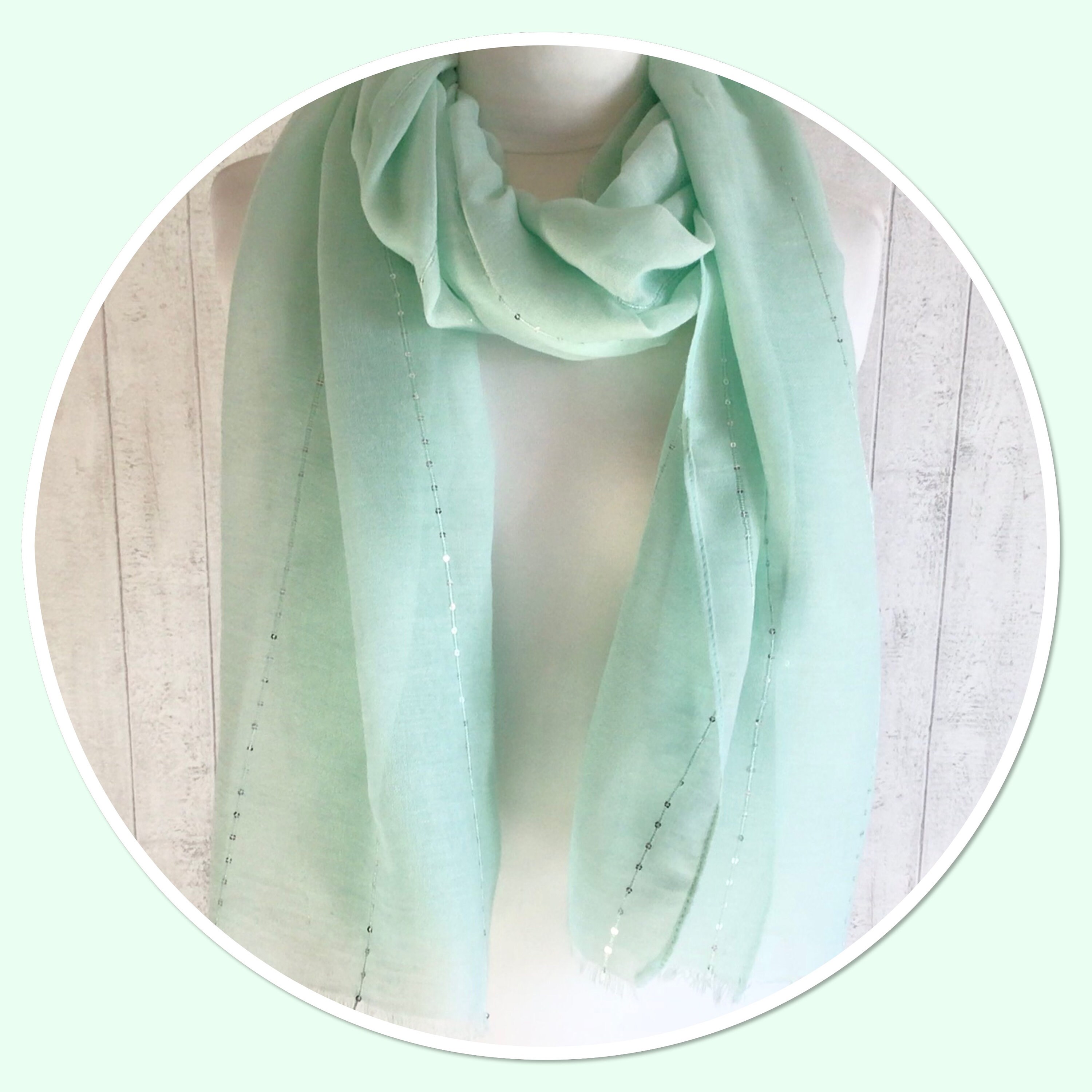 Mint Green Shawl / Mint Green Wrap Silver Sequins / Sequin Stripe Shawl ...