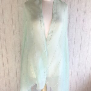 Mint Green Shawl / Mint Green Wrap Silver Sequins / Sequin Stripe Shawl /navy Wedding / Green ...