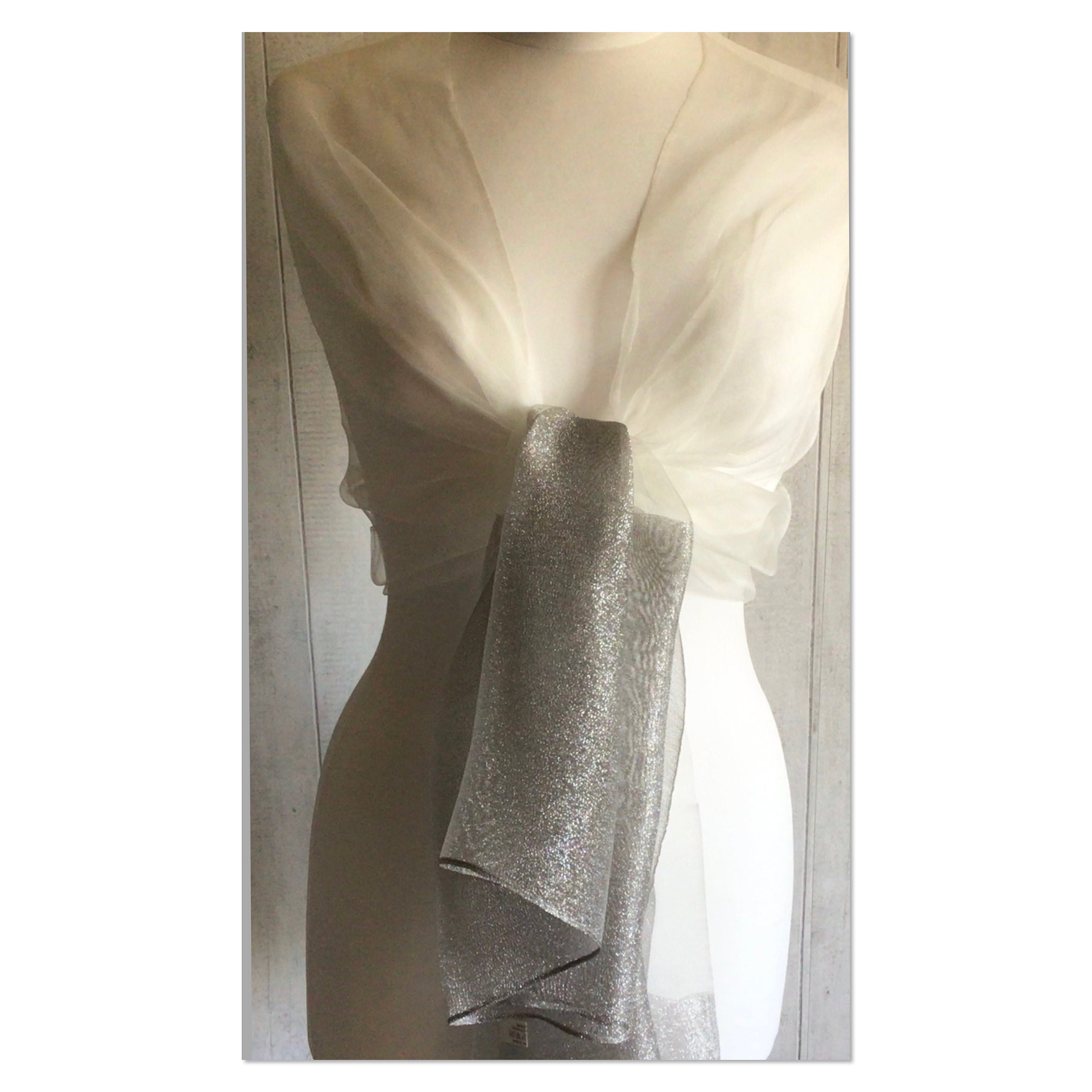 Off White Silver Lurex Silk Shawl/ Sheer off White Silver Wrap / Silver ...