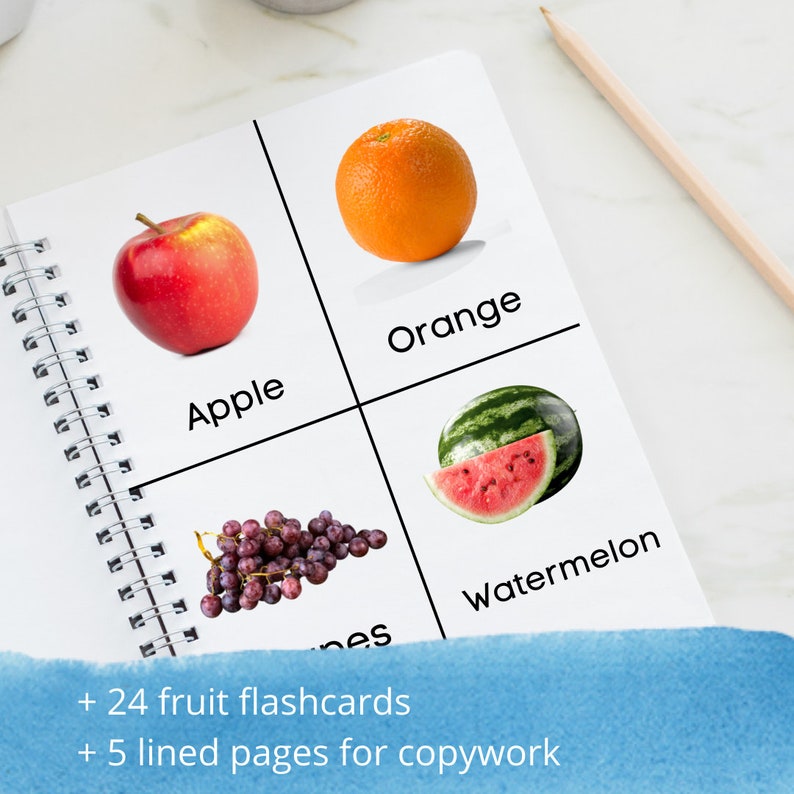 Practice Identifying and Spelling Fruit With Flashcards and Lined Paper ...