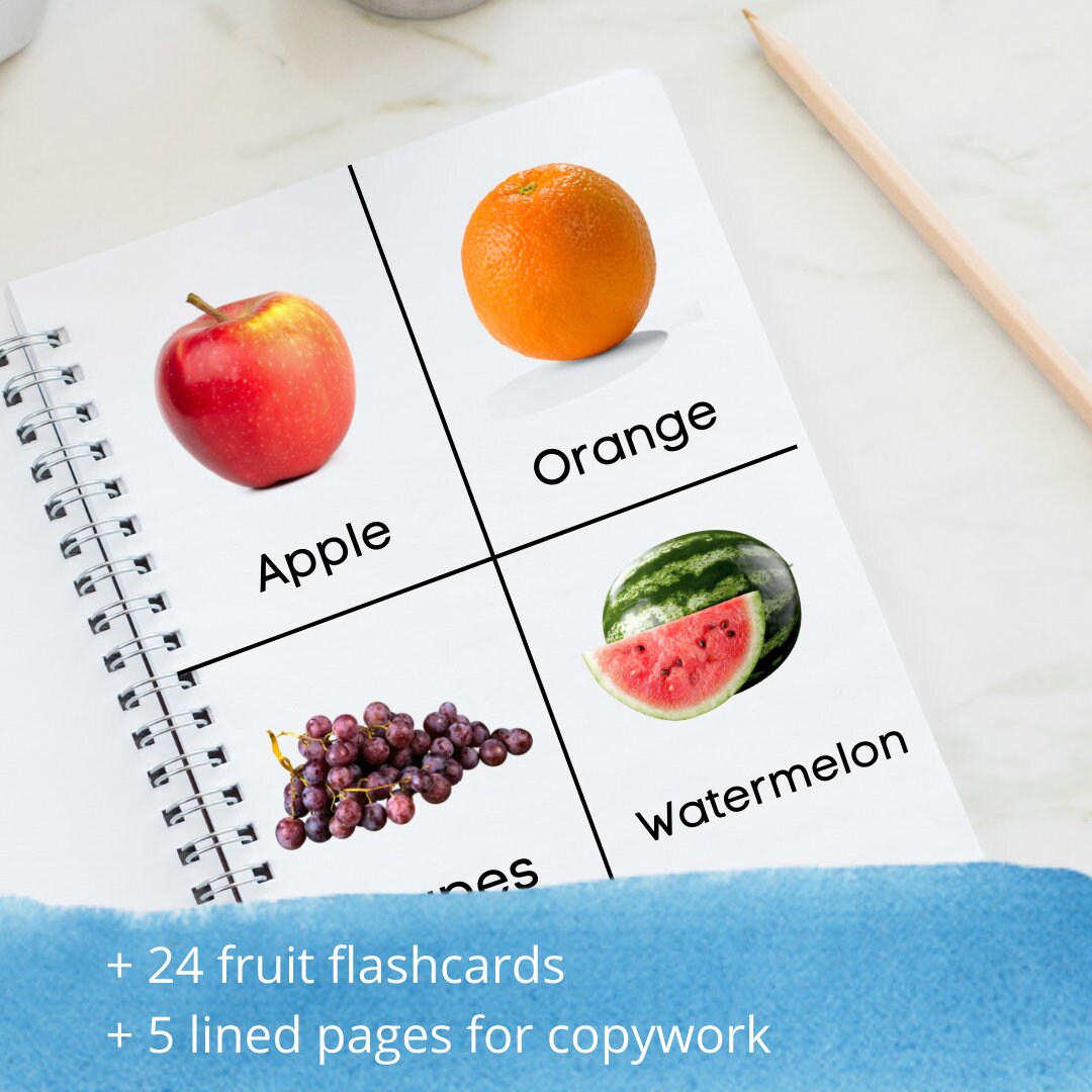 Practice Identifying and Spelling Fruit With Flashcards and Lined Paper ...