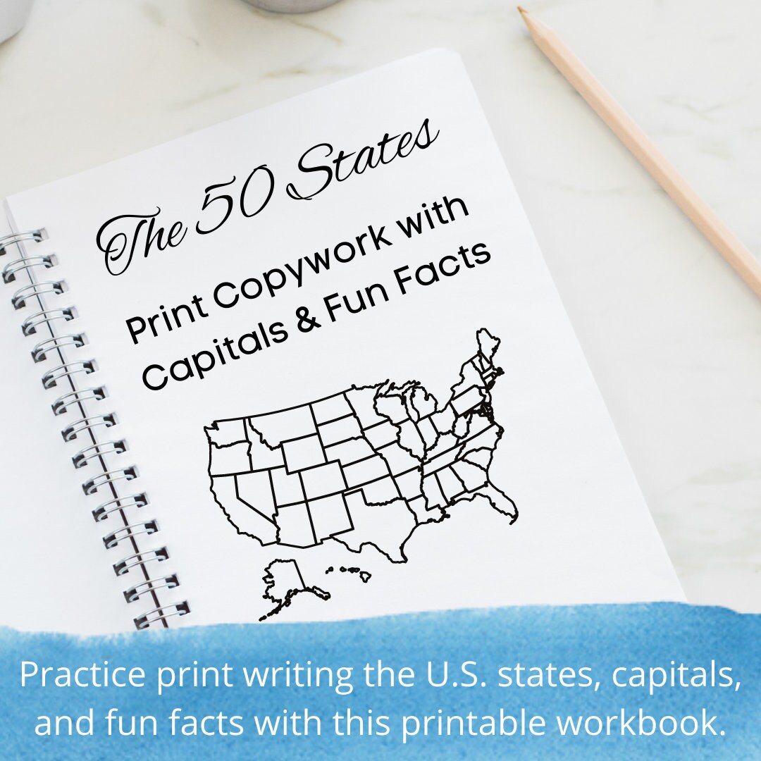 Practice Print Writing the U.S. States, Capitals, and Fun Facts With ...