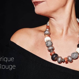 Indian Shellac Silver/red Bauxite/hebron Powderglas/bone Beads - Etsy