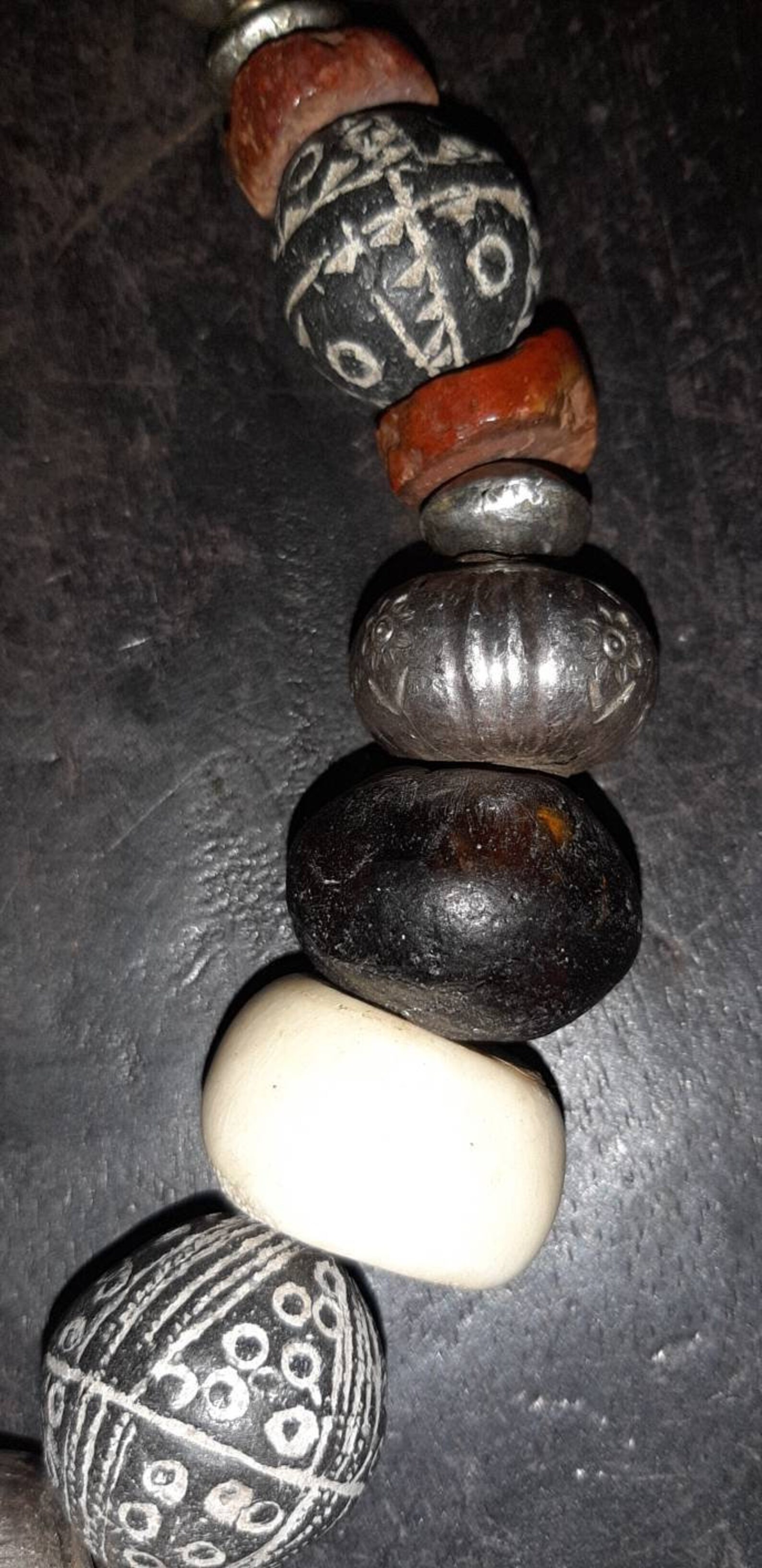 Indian Shellac Silver/red Bauxite/hebron Powderglas/bone Beads - Etsy