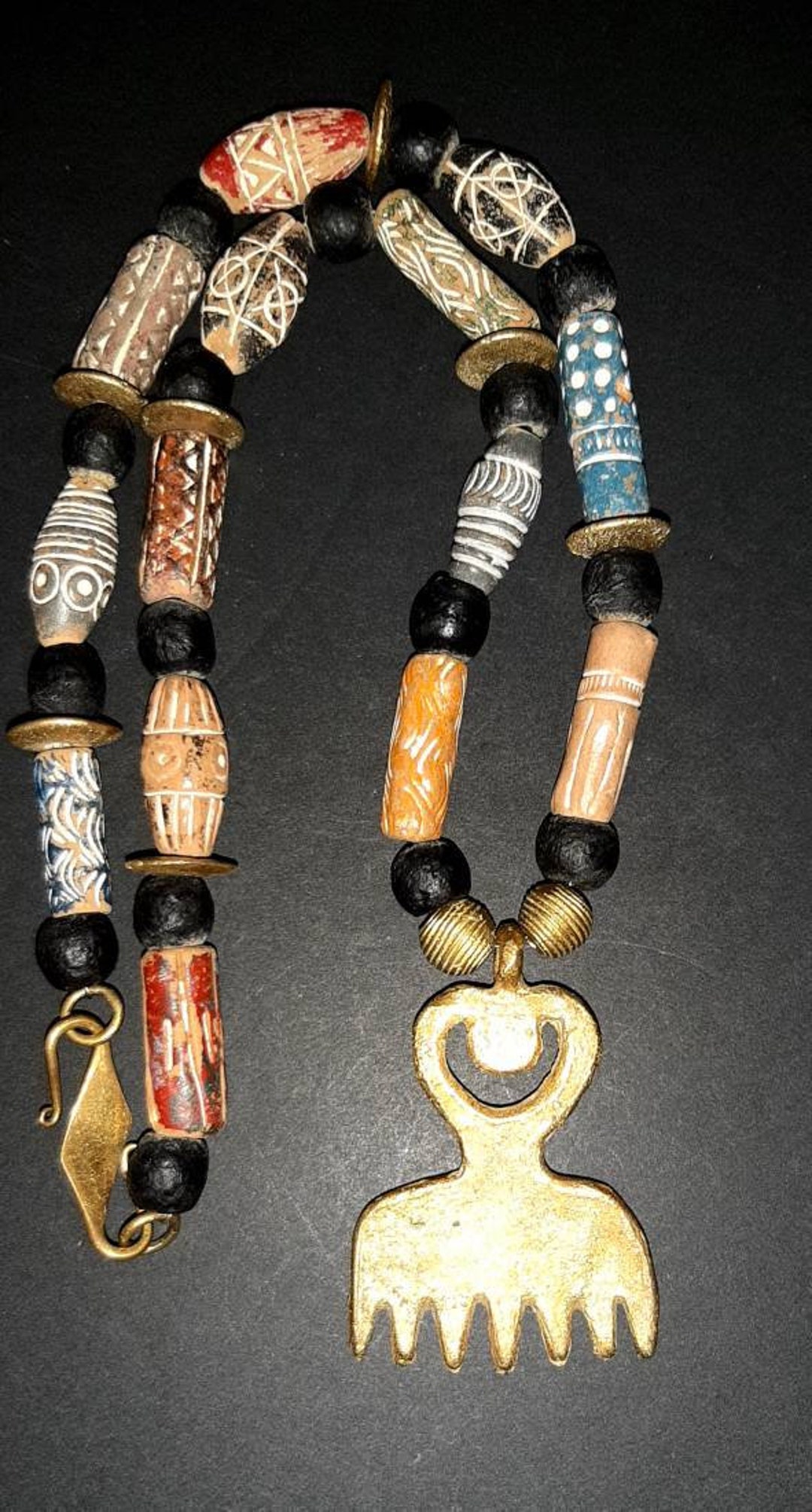 Antique Necklace From Mali / Fertility Symbol / Clay Beads From Around ...