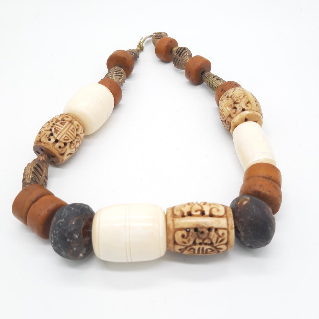 Real Horn/necklace/nepal Powder Glass/hebron Powder Glass/ashanti ...