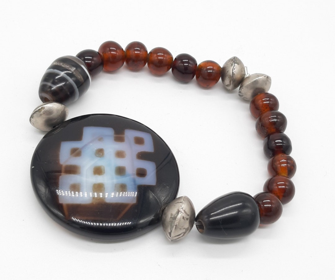Tibet Bracelet/endless Knot/agate/brown Powder Glass/mali Beads ...
