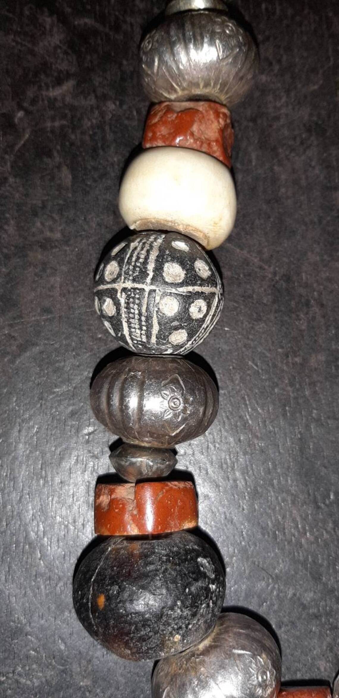 Indian Shellac Silver/red Bauxite/hebron Powderglas/bone Beads - Etsy
