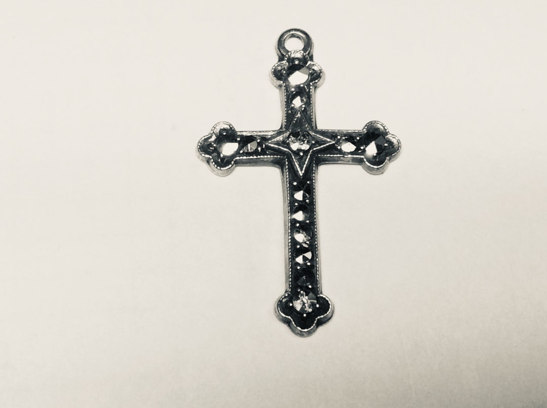 Sterling Silver Christian Cross Crucifix With Marcasites Charm Vintage ...