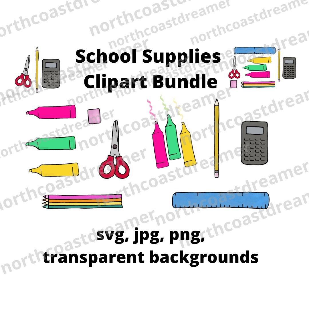 School Supplies Clipart Bundle – SVG, PNG, JPG – 12 Original Images ...