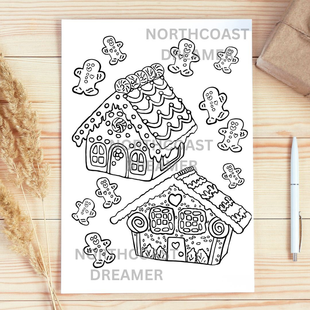 Gingerbread House Coloring Page – Printable Holiday Art, Instant ...