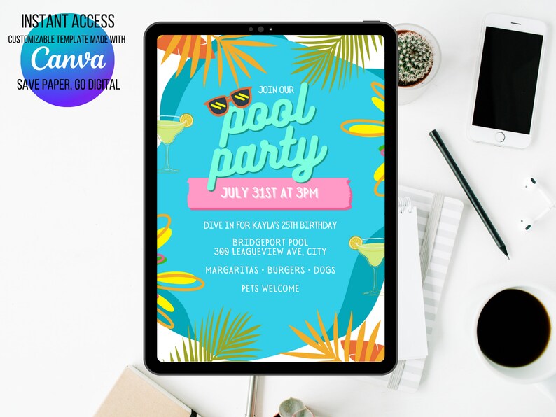 Pool Birthday Invitation Card for Summer Pool Party 5x7 - Etsy