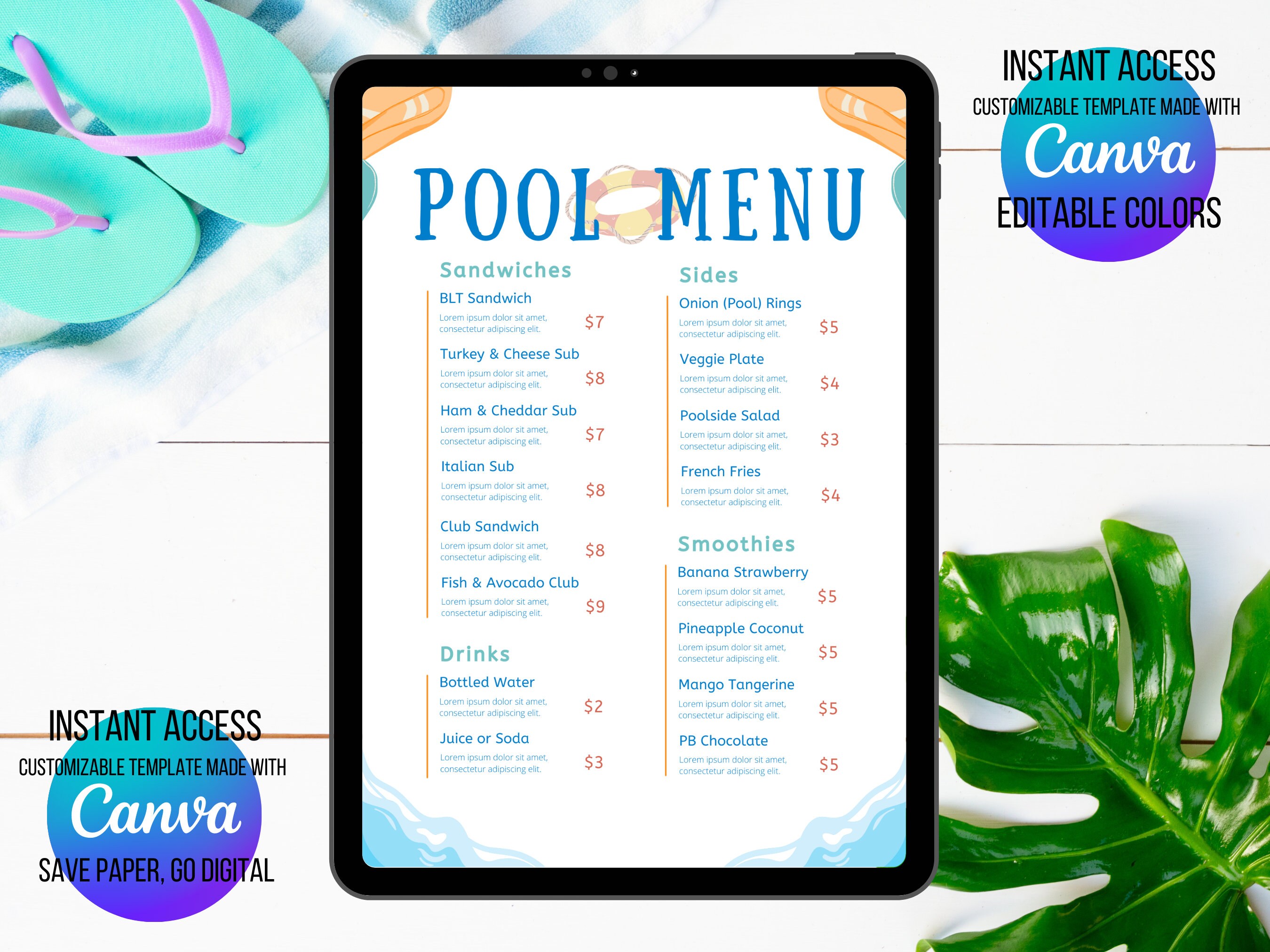 Pool Menu Template for Summer Birthday Cookout Pool Party 8.5 - Etsy ...