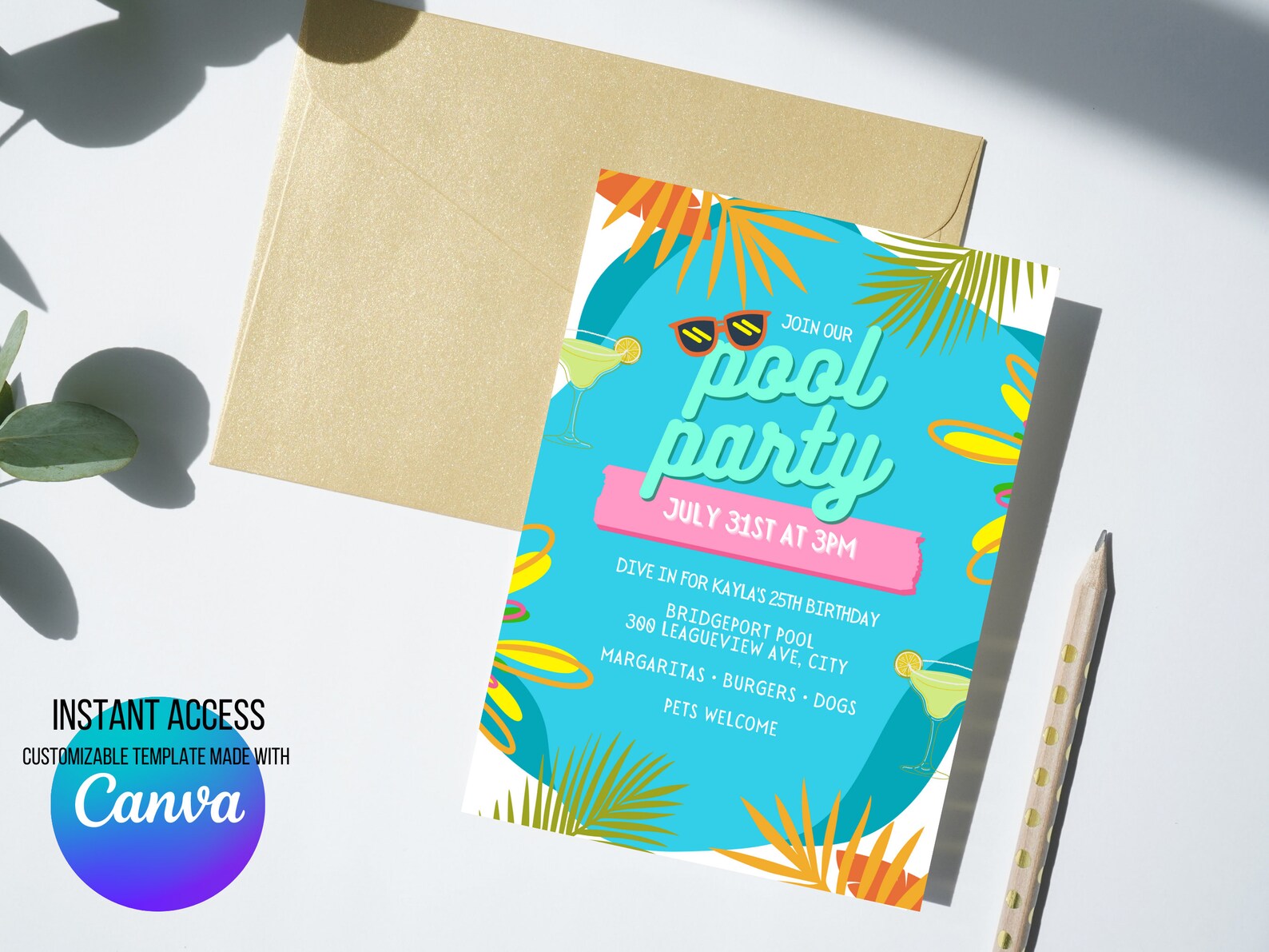 Pool Birthday Invitation Card for Summer Pool Party 5x7 - Etsy