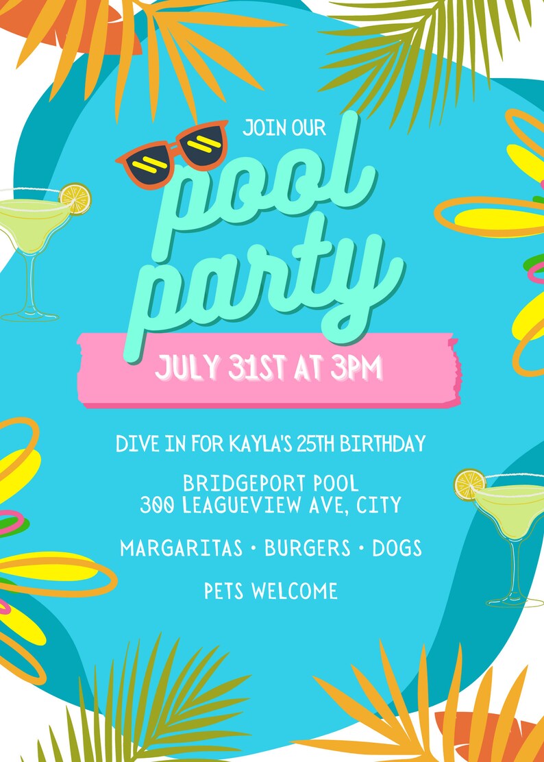 Pool Birthday Invitation Card for Summer Pool Party 5x7 - Etsy