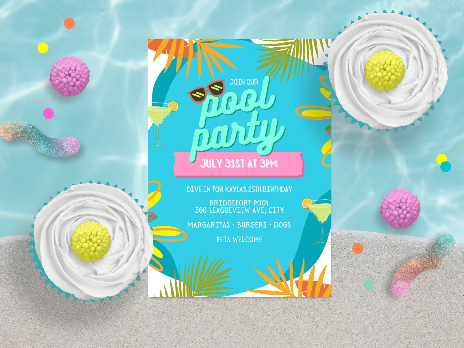 Pool Birthday Invitation Card for Summer Pool Party 5x7 - Etsy