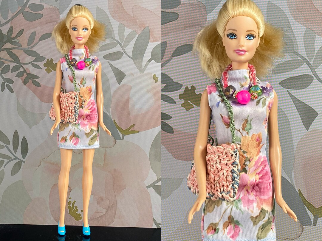 Handmade Fashion Doll Mock Turtleneck Sleeveless Short Rose Print Dress ...