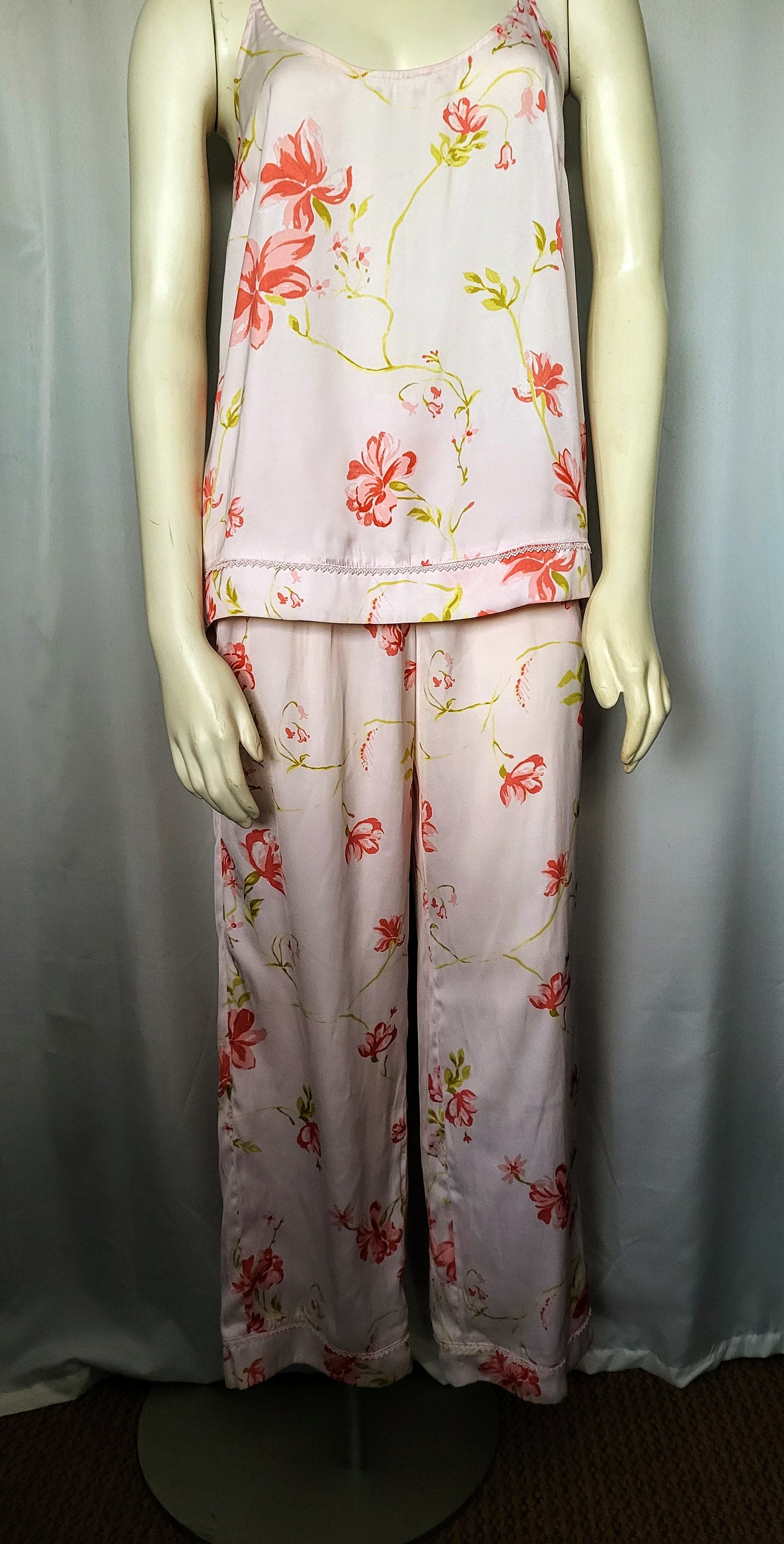 Pajama and Robe Set/coral Pink Floral Print Silky Blush Pink Satin Long ...