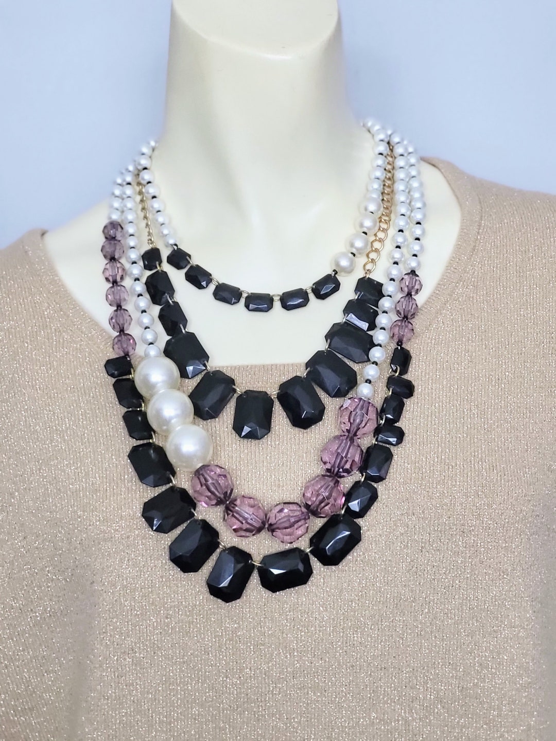 RARE Find/chunky Pearls and Beads Statement Necklace/multi Strings ...