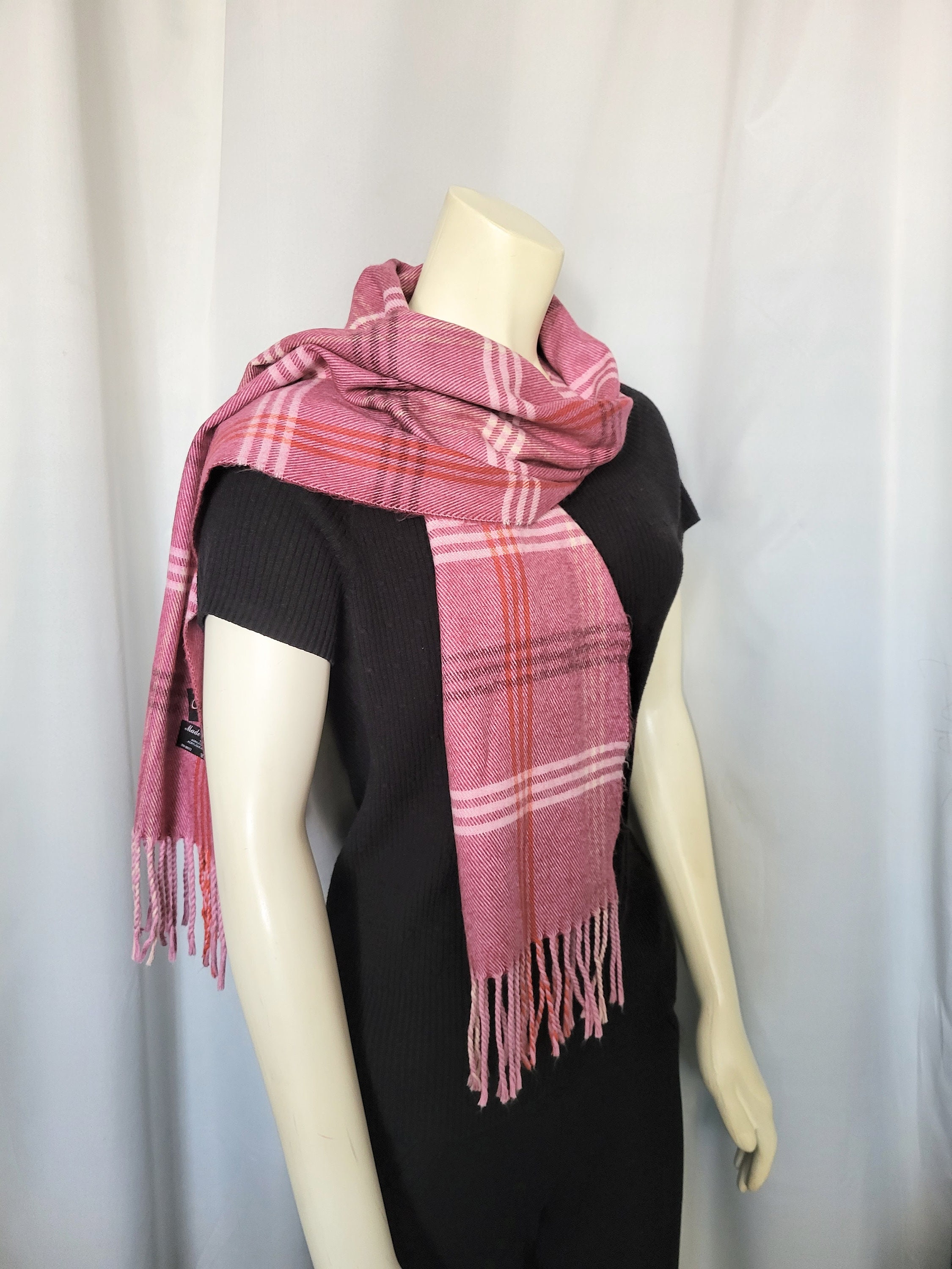 CEJON ITALIAN Winter Scarf/classic Plaid Soft Pink Fringed - Etsy