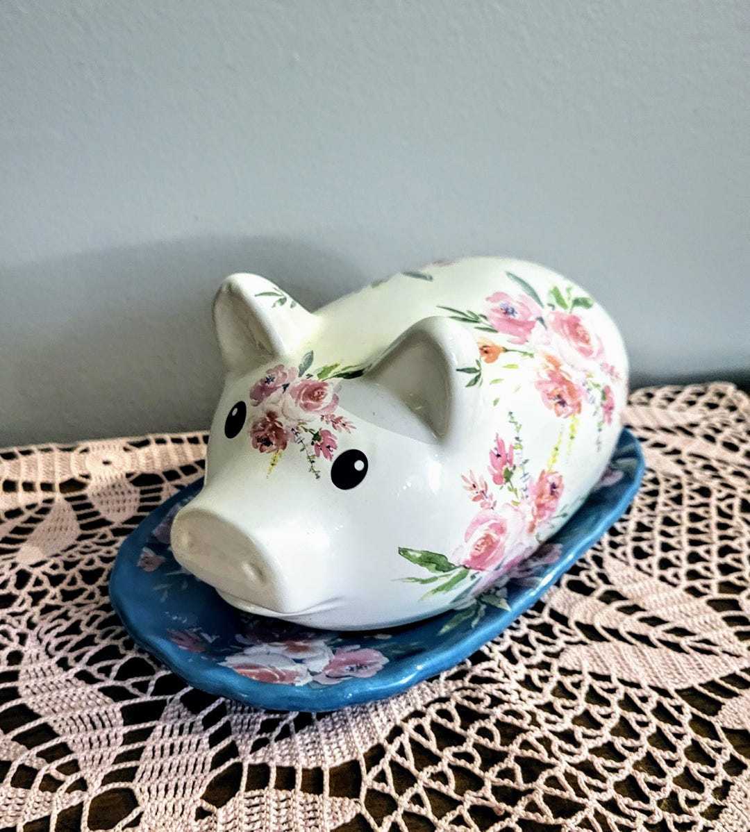 Ceramic White Pig Butter Dish With Cover Country Side Butter Plate ...