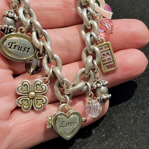 BRIGHTON Survivor Statement Charm Bracelet/silver Chunky Chain Love and Heal Double Side Charms ...