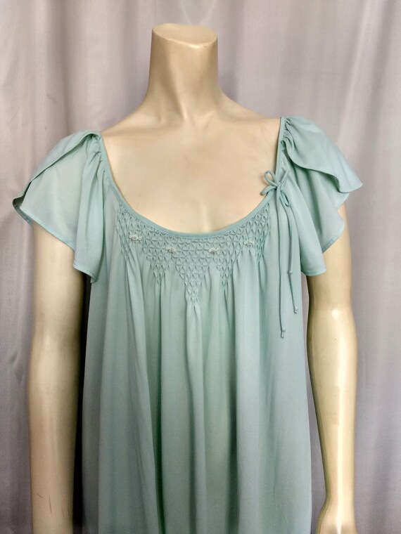 Knee Length Pastel Blue Nightgown/Short Sleeves Luxu… - Gem