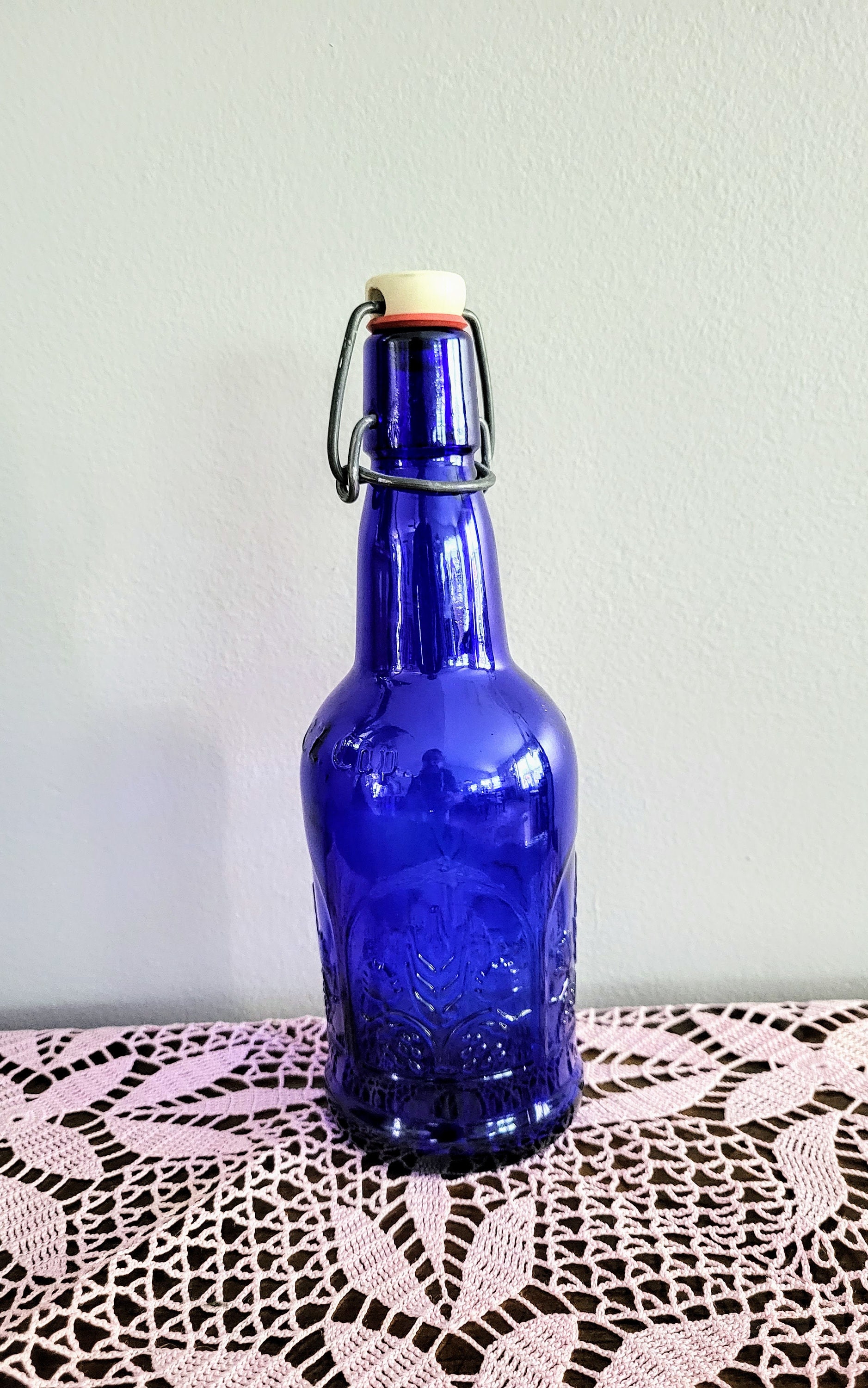Cobalt Blue Glass Bottle With Wire Bale Lidrare Bottleuseful Collectible Flip Top Swing