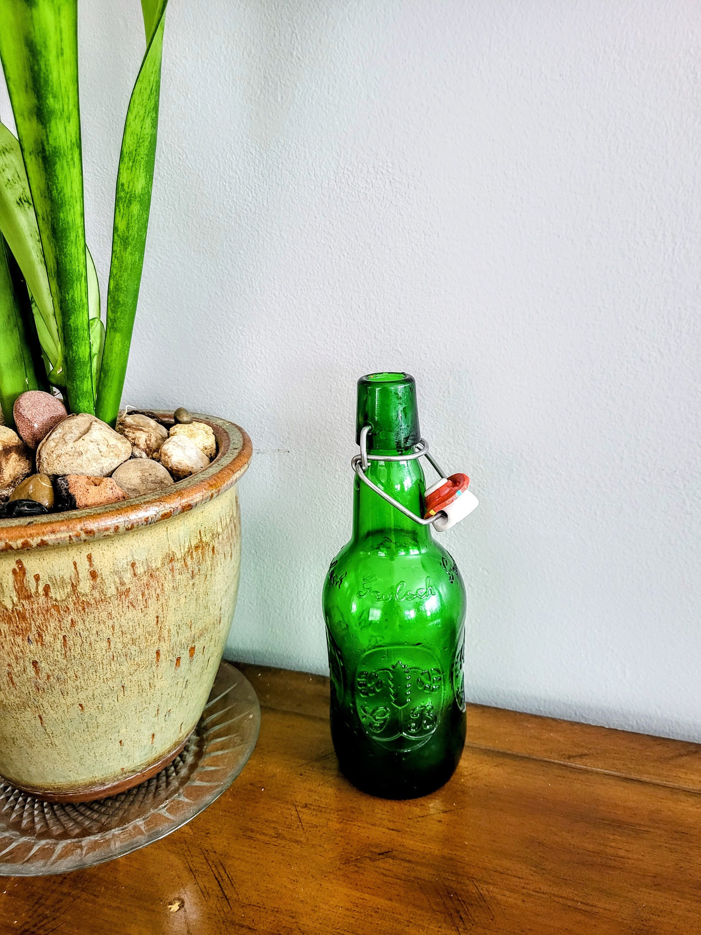 Emerald Green Glass Bottle With Wire Bale Lid/collectible - Etsy