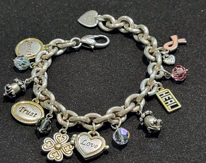 BRIGHTON Survivor Statement Charm Bracelet/silver Chunky Chain Love and ...