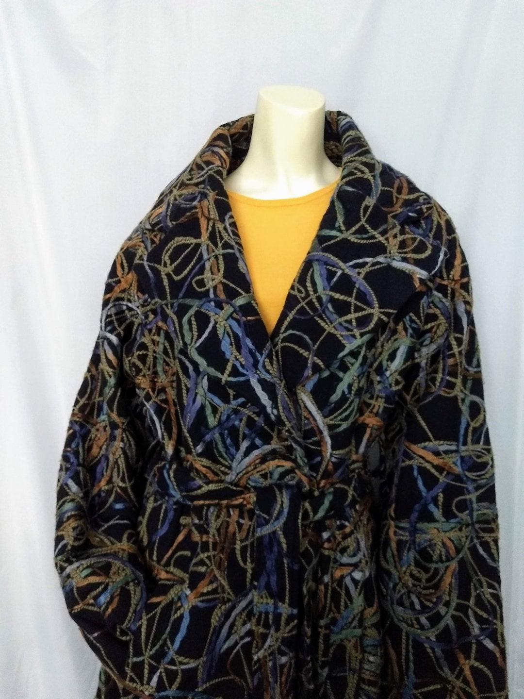 15% OFF Designer Winter Wool Mid Length Coat/unique Rare Fabric Belted ...