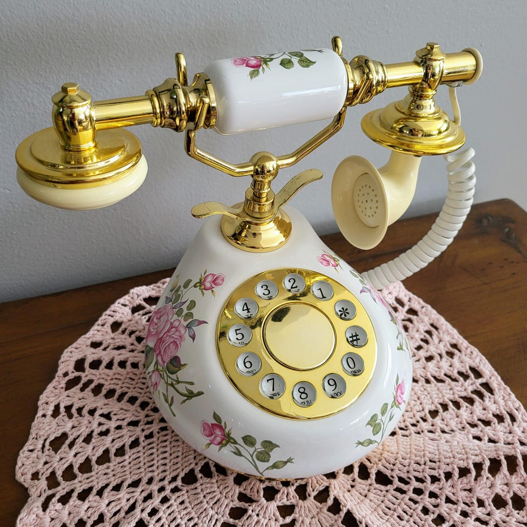 White Porcelain Telephone in Vintage Victorian Style Decorated With ...
