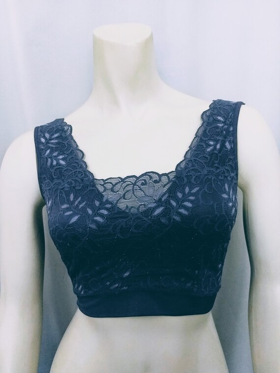 LAURA ASHLEY Navy Blue Lace Bralette Top/Stretch Yoga… - Gem