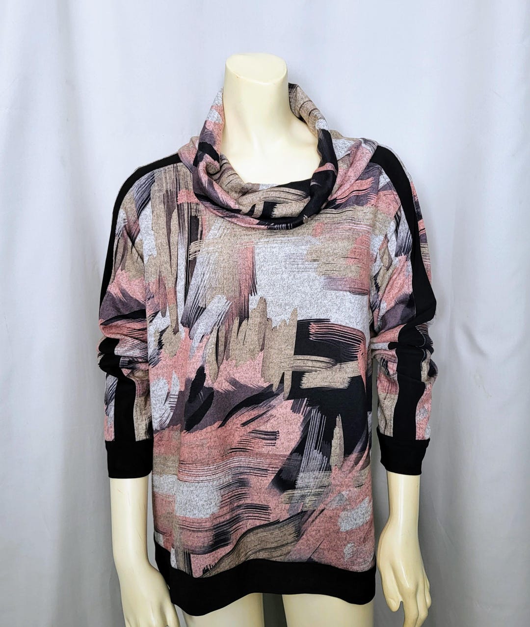 LASANIA Abstract Cowl Neck Top/made in Canada Long Sleeve Tunic Blouse ...